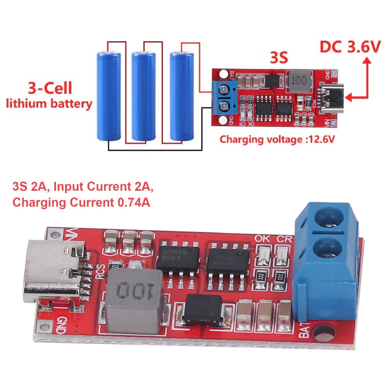 Зарядное устройство для аккумулятора 3S, повышающий повышающий модуль, печатная плата типа C, повышающее повышающее зарядное устройство, инверторная плата, 3 6 В постоянного тока, 2 А