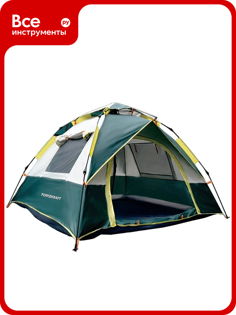 Кемпинговая палатка Forcekraft 210x200x135см, полиэстер, каркас стеклопластик FK-TENT-2 56452, из стекловолоконного