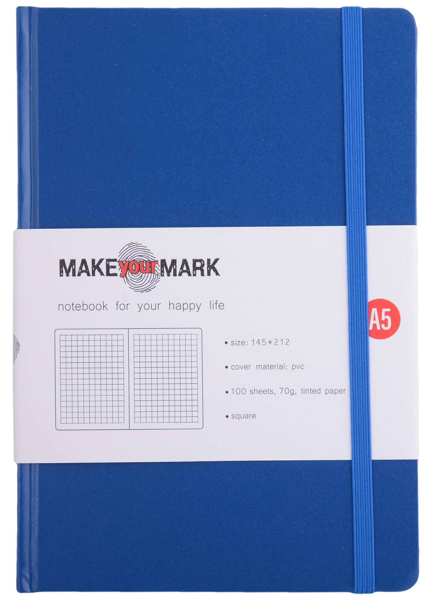 Книга для записей А5 100л кл. "Make your mark" син. тв. переплет, тонир. блок, резинка, ляссе, инд. уп.
