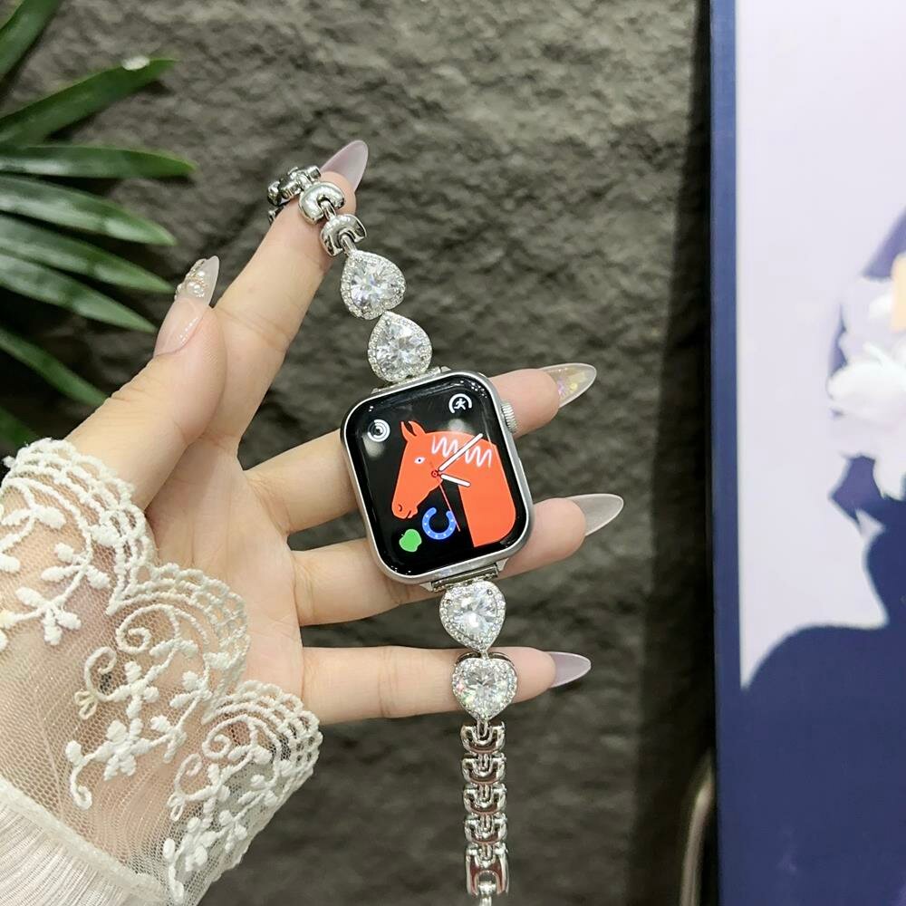 Женский Металлический Ремешок Для Часов Love Heart С Двойным Ромбовидным Узором, Подходит Для Apple Watch 10-42мм, IWatch 41мм 40мм 38мм