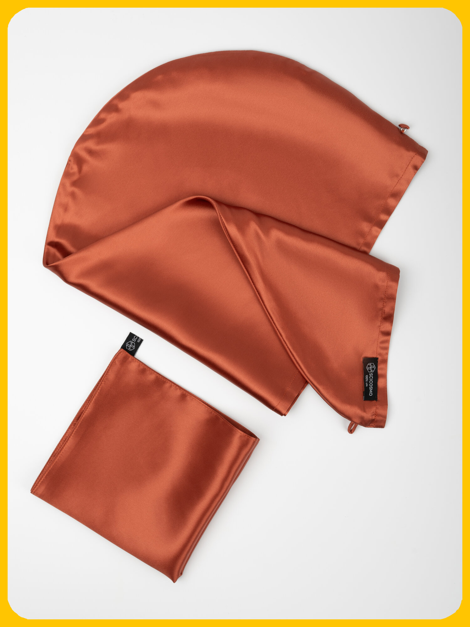 100% натуральный шёлк 22 момми/Набор: полотенце для сушки волос (тюрбан), полотенце для лица, рук/терракотовый цвет