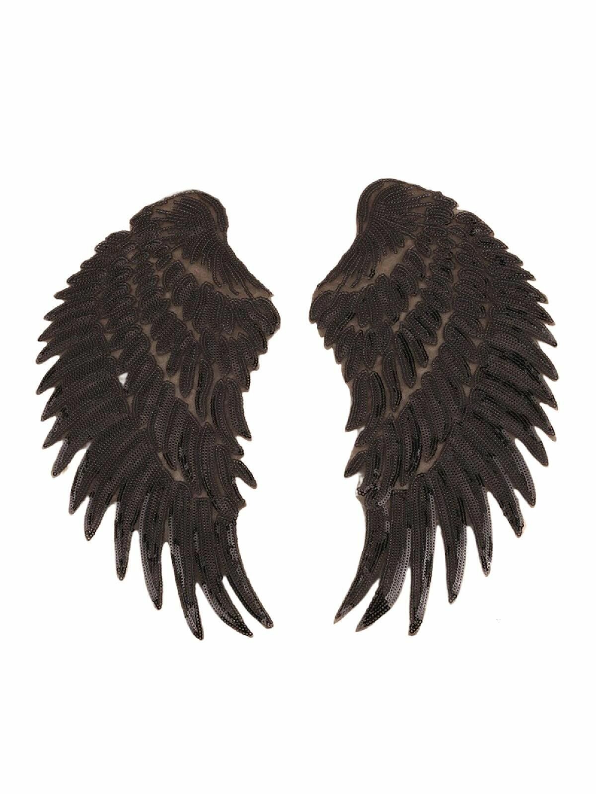 Нашивки Крылья с Блестками для Косплея и Одежды, Черный - S