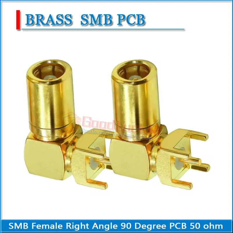 Комплект разъемов SMB 90 градусов латунные позолоченные 50 Ом 1 Pcs, SMB-KWE