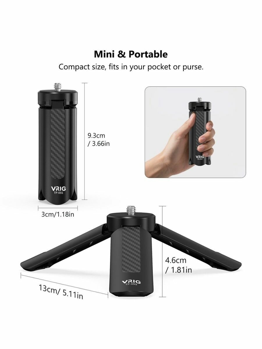 Штатив VRIG uurig TP-05s для экшн-камеры Insta360, монопод, винт 1/4", черный