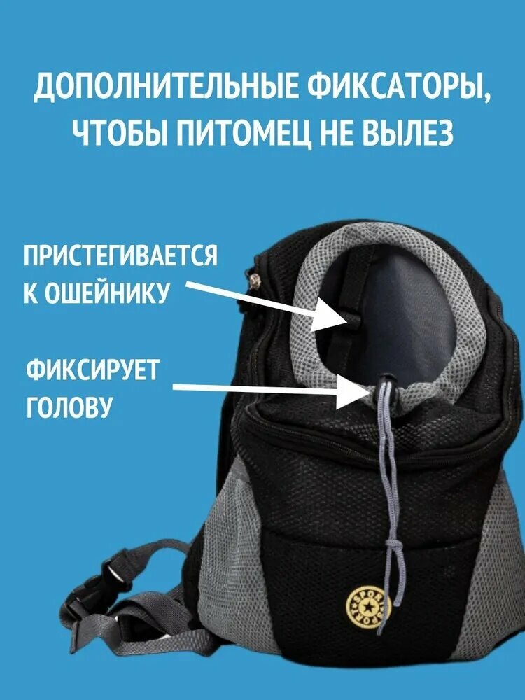 Переноска, Рюкзак-переноска для собак средних пород с карманами и твердой вставкой в дно, удобная для прогулок — фото 1