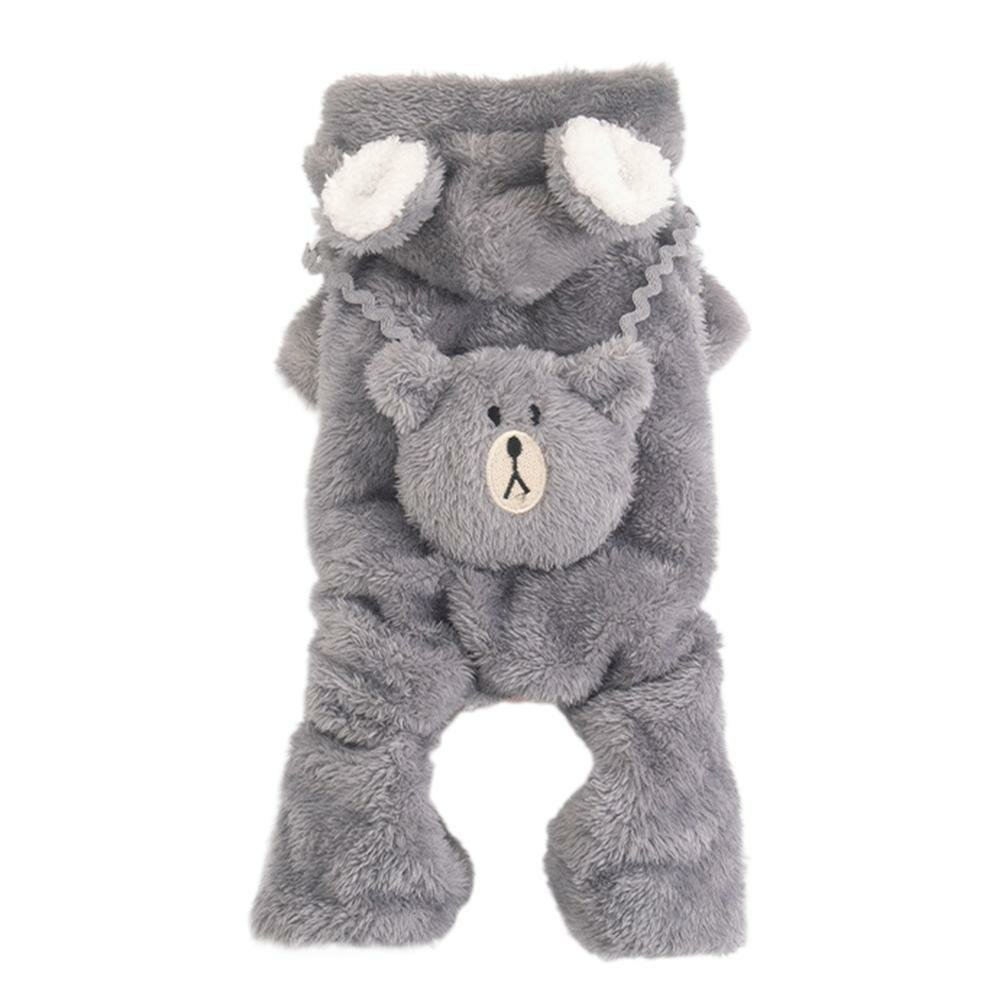 Теплая зимняя одежда для собак с капюшоном, комбинезон с мишкой для маленьких пород, утепленный флисом для йорка, той-терьера, шпица