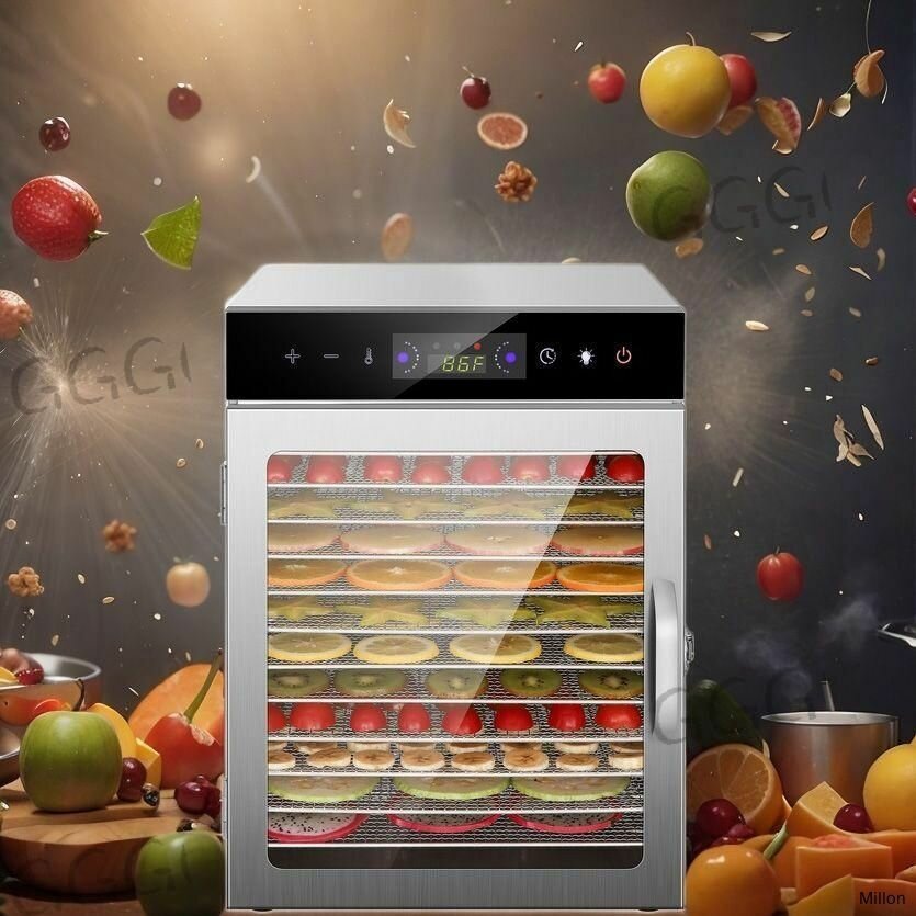 Дегидратор Beierbear09: 12 стальных решёток, 2 поддона для пастилы и 12 силиконовых ковриков в комплекте для эффективного высушивания продуктов