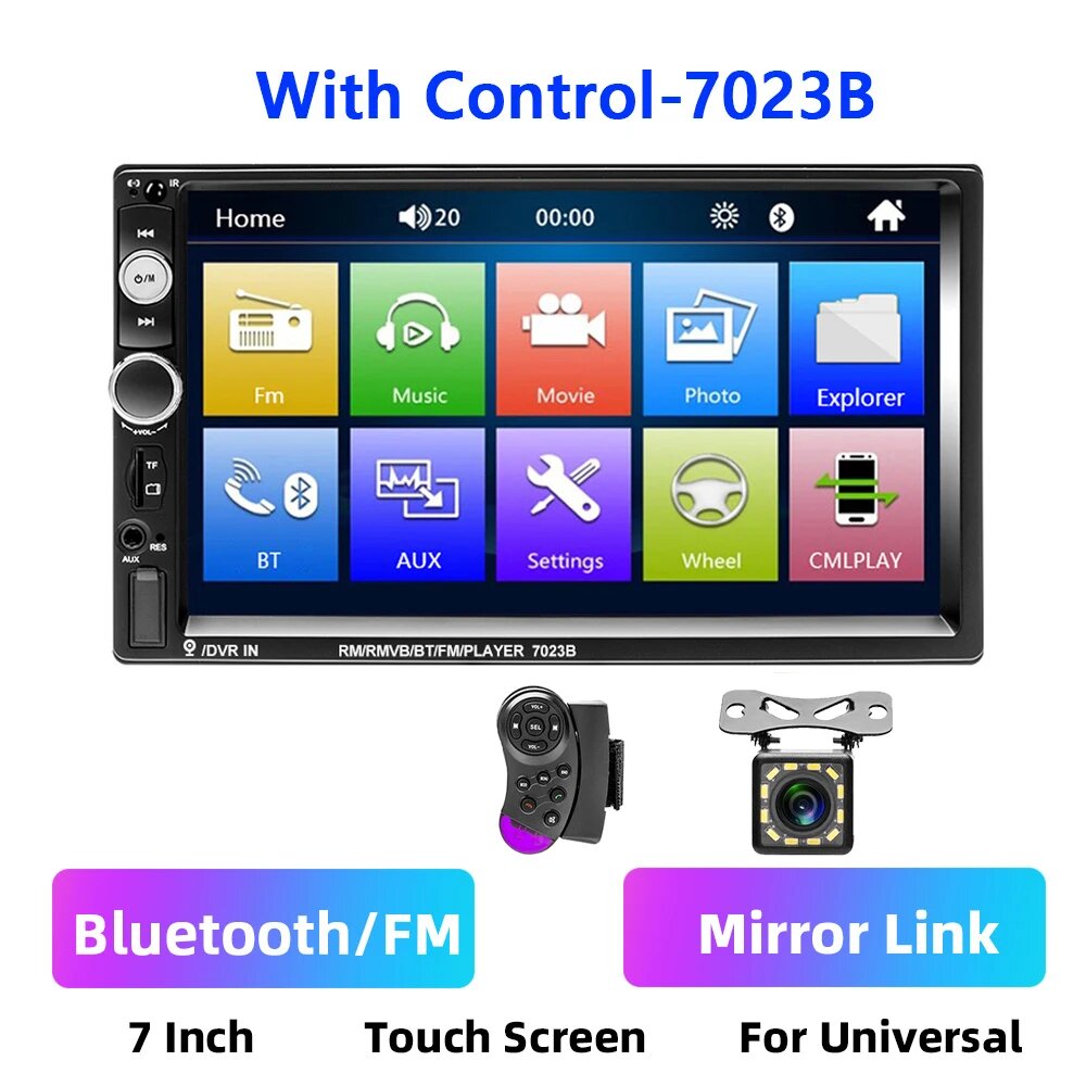 Автомагнитола Podofo 7018B/7023B, мультимедийный плеер 2 Din с 7-дюймовым HD сенсорным экраном, для Nissan, Toyota, Kia, 7023B 12LED Cam