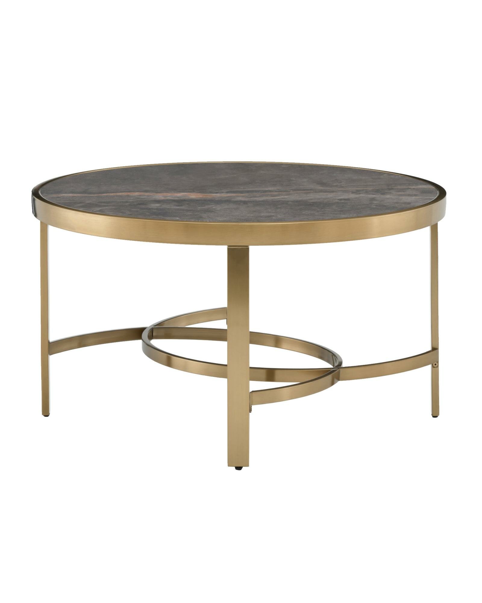 Журнальный столик Адриана STOOL GROUP темно-серый, искусственный мрамор и металл, круглая столешница