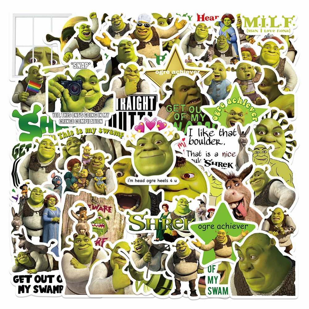 50 шт./упаковка Наклейки аниме Shreks Водонепроницаемые виниловые наклейки Милые наклейки Набор граффити для скейтборда, автомобиля, ноутбука, бутылок с водой, стен, багажа, книг