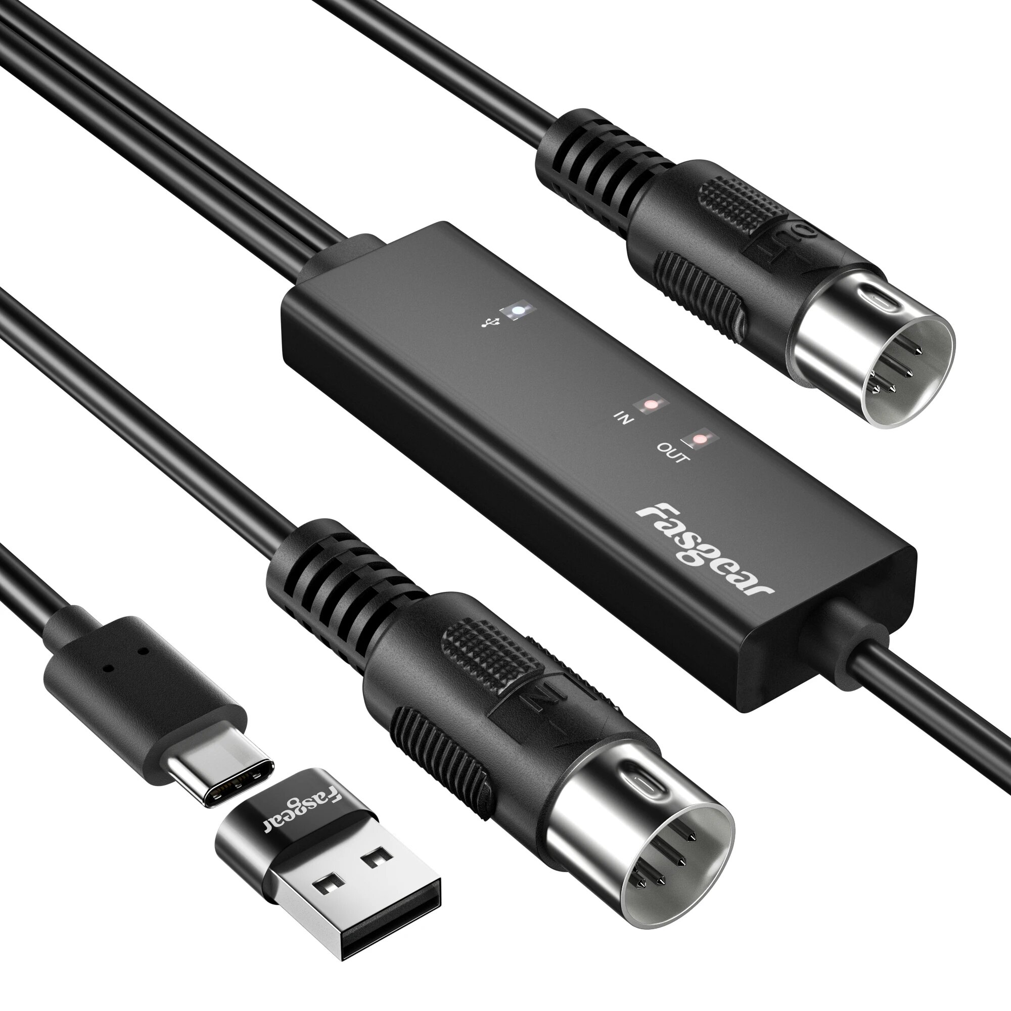 Fasgear 2M USB C MIDI кабель черный