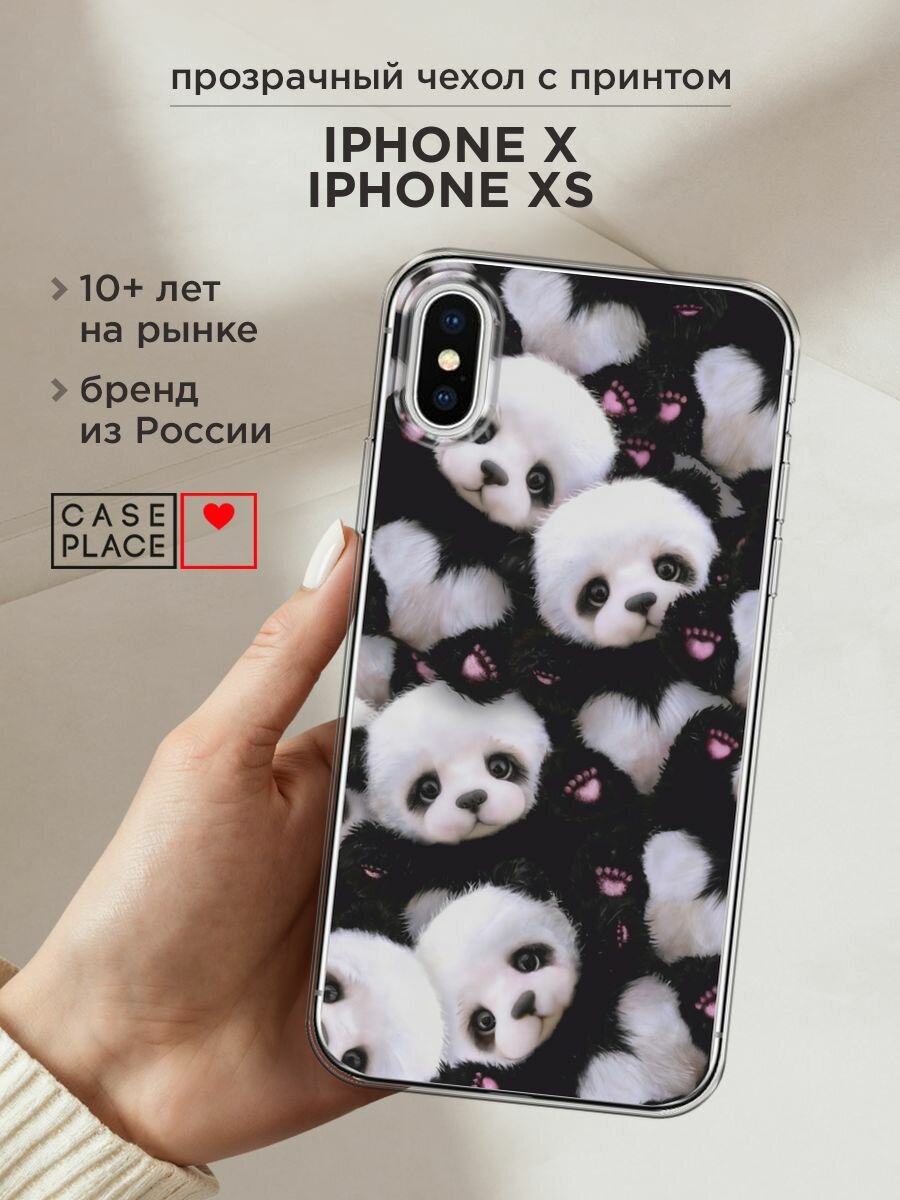 Силиконовый чехол на Apple iPhone X / Айфон X с принтом "Море панд"