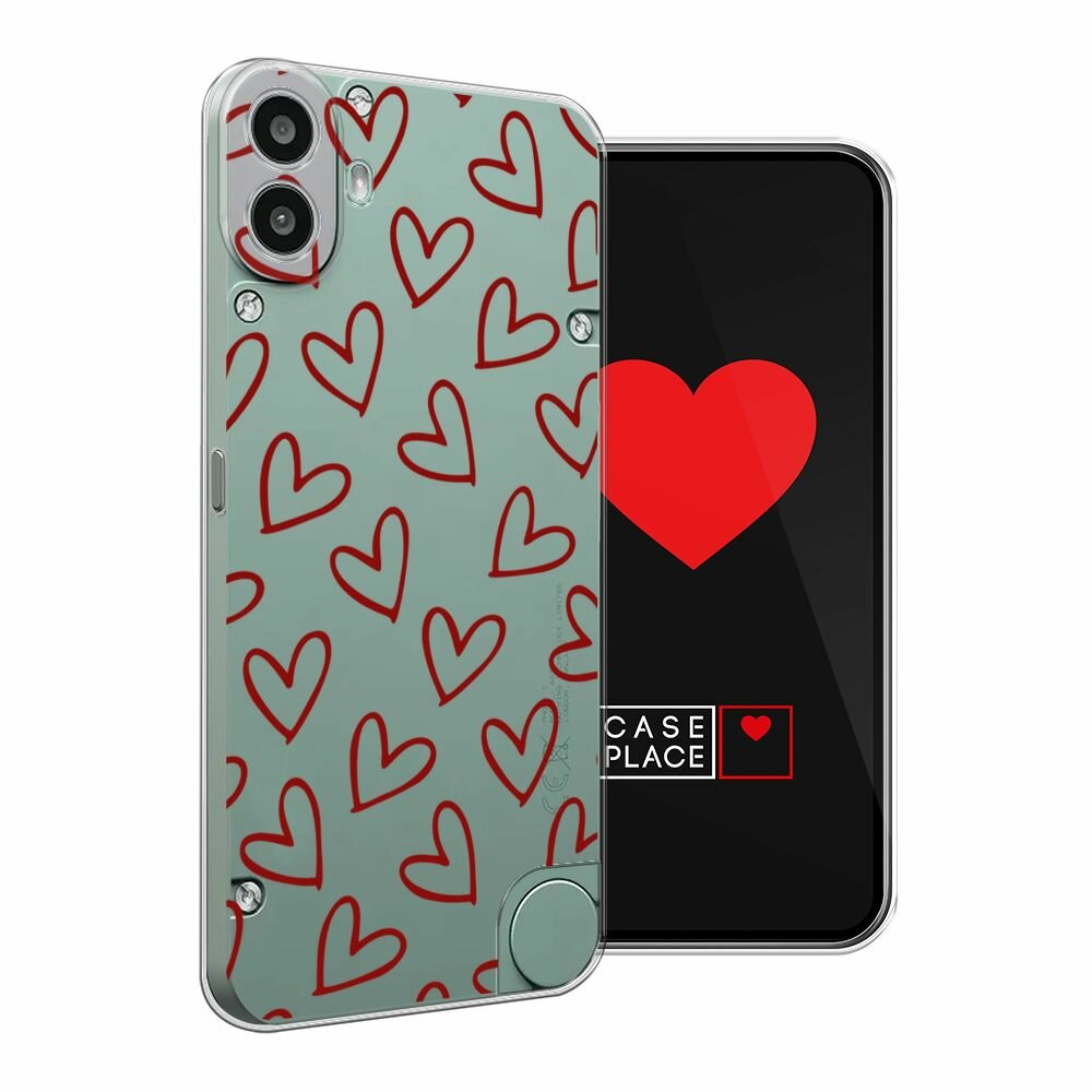 Чехол на CMF Phone 1 / CMF Фон 1 с принтом "Little hearts doodles 2 - 14 февраля", прозрачный — фото 1