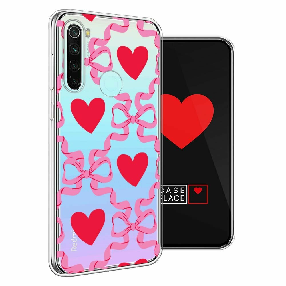 Чехол на Xiaomi Redmi Note 8 / Сяоми Редми Нот 8 с принтом "Hearts and ribbons 2 - 14 февраля", прозрачный — фото 1