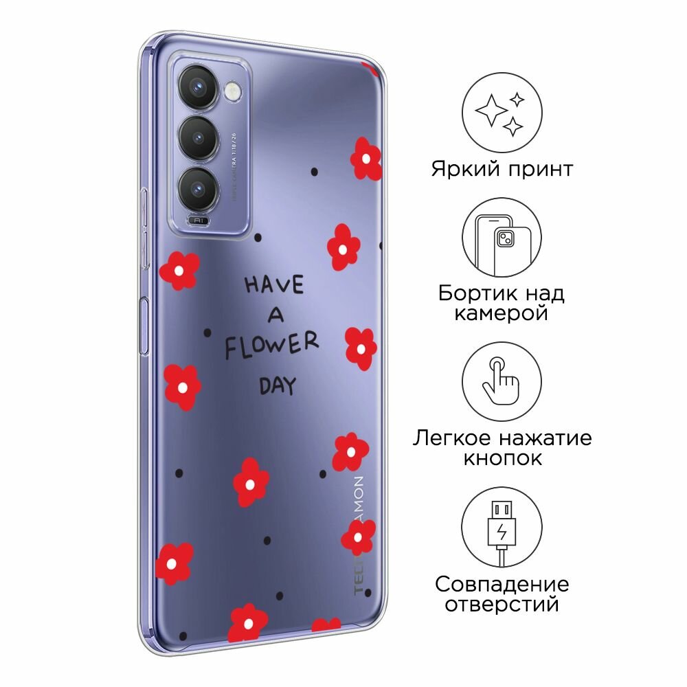 Чехол на Tecno Camon 18/18T / Текно Камон 18/18T с принтом "Have a flower day 2", прозрачный — фото 1