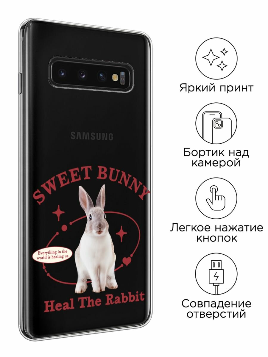 Чехол на Samsung Galaxy S10 + / Самсунг Галакси S10 Плюс с принтом "Heal the rabbit", прозрачный — фото 1