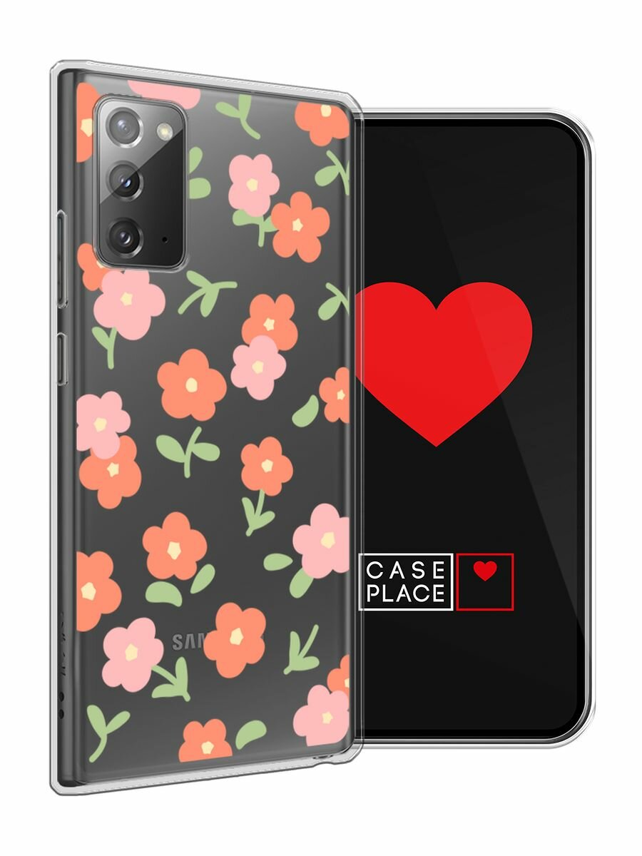 Чехол на Samsung Galaxy Note 20 / Самсунг Галакси Ноут 20 с принтом "Красные цветочки рисунок", прозрачный — фото 1