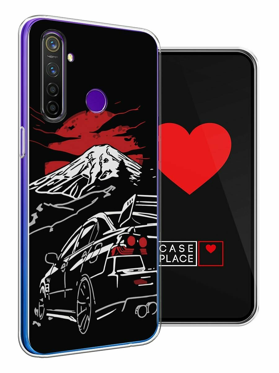 Чехол на Realme 5 Pro / Реалми 5 Про с принтом "Машина в горах JDM" — фото 1