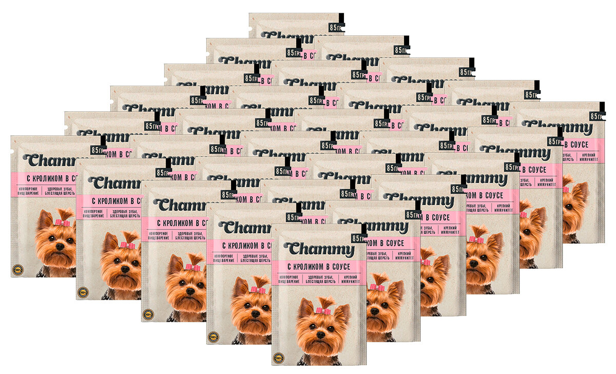 Корм влажный Chammy для взрослых собак с кроликом в соусе пауч 85 г х 30 шт