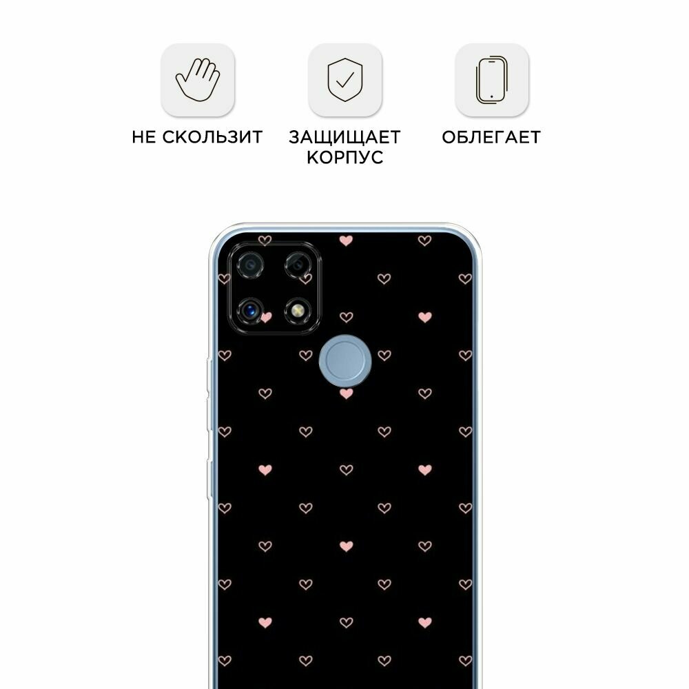 Чехол на Realme C25/C25s / Реалми С25/C25s с принтом "Черный фон и сердечки" — фото 1