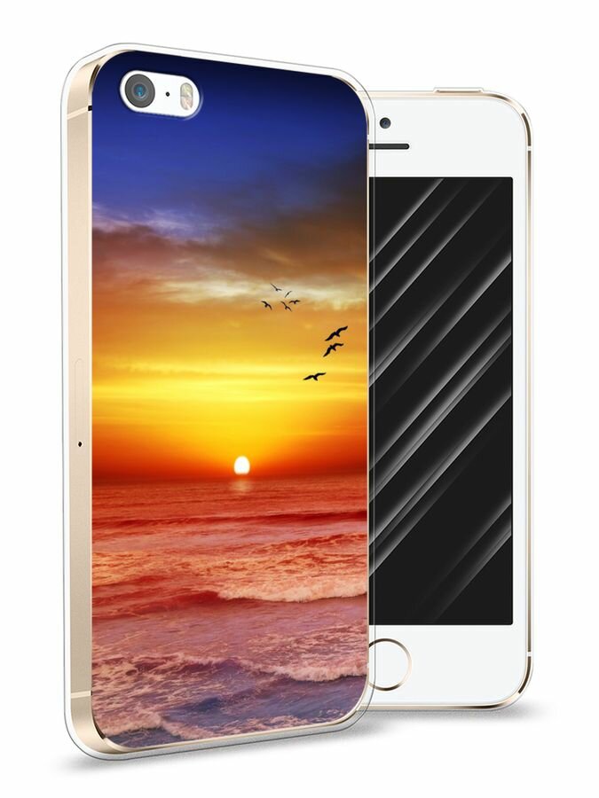 Чехол на Apple iPhone 5/5S/SE / Айфон 5/5S/SE с принтом закат 3
