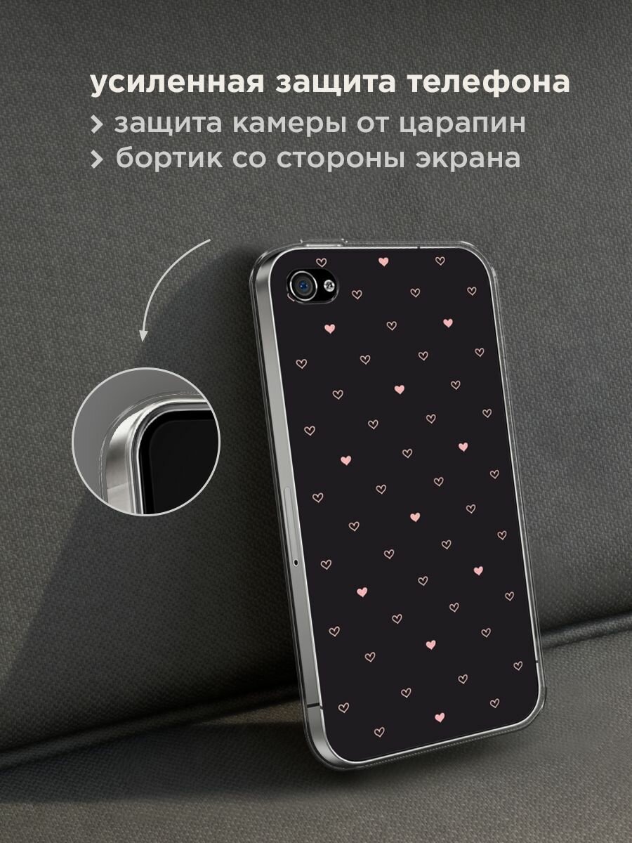 Чехол на Apple iPhone 4/4S / Айфон 4/4S с принтом "Черный фон и сердечки" — фото 1