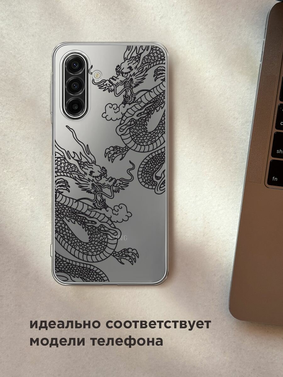 Чехол на Samsung Galaxy A17 / Самсунг А17 с принтом "Два китайских дракона", прозрачный — фото 1