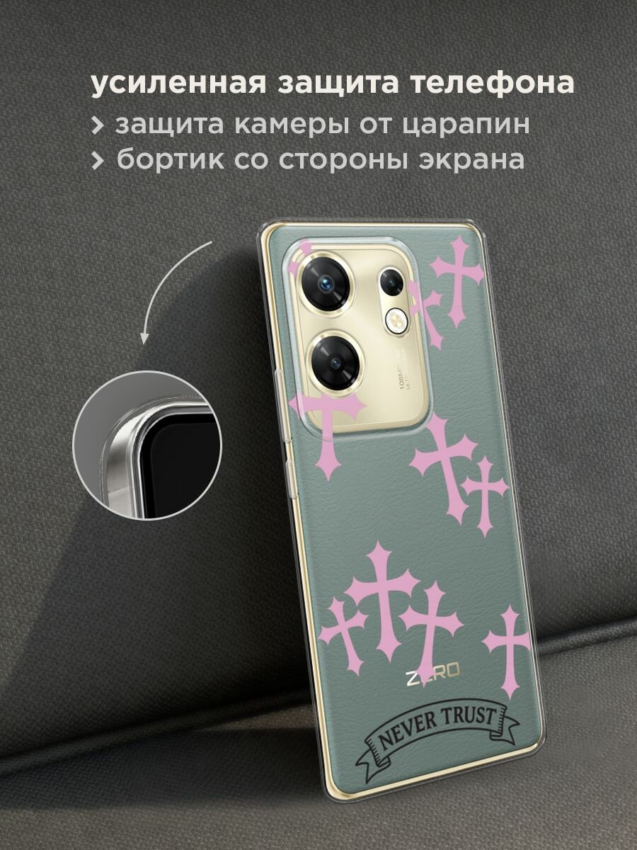 Чехол на Infinix Zero 30 4G / Инфиникс Зеро 30 4G с принтом "Розовые кресты", прозрачный — фото 1