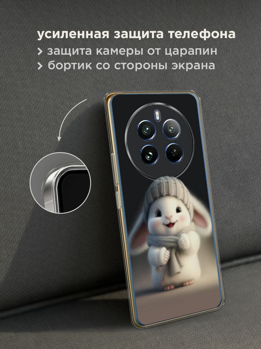 Чехол на Realme 12 Pro / Реалми 12 Про с принтом "Белый крольчонок в шапке" — фото 1