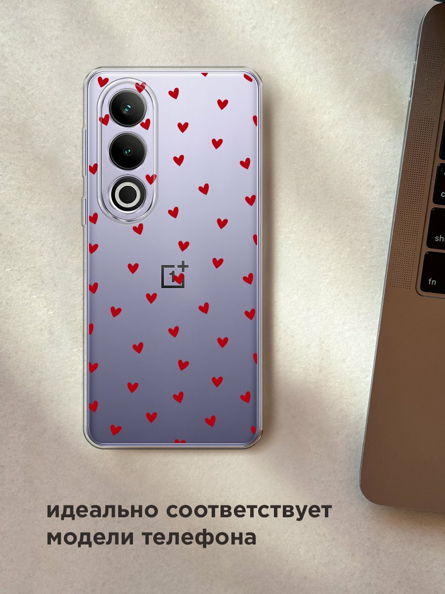 Чехол на Oneplus Ace 3V / Ван Плас Эйс 3V с принтом "Red hearts", прозрачный — фото 1