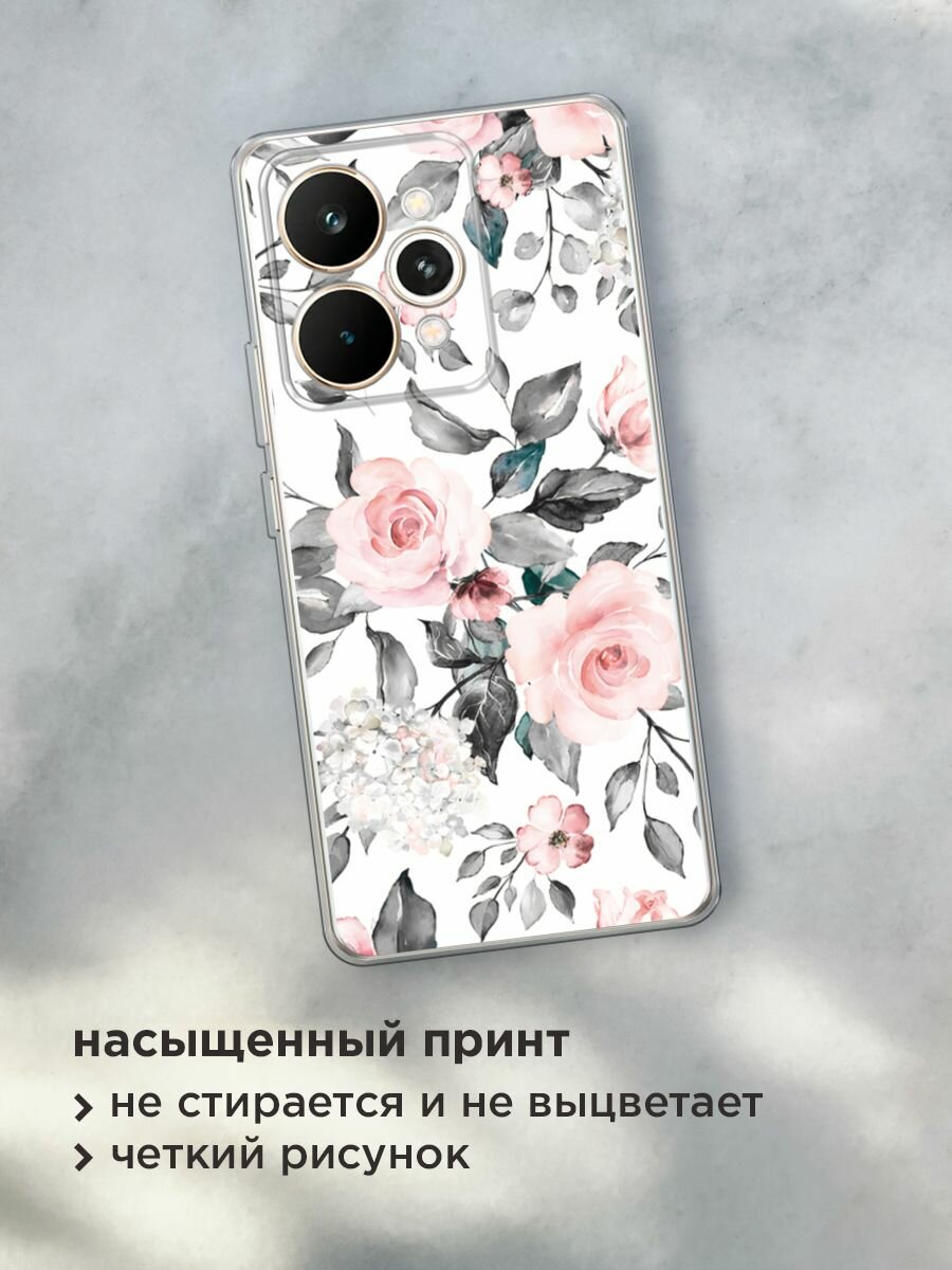 Чехол на Realme 15 Pro / Реалми 15 Про с принтом "Розы на белом" — фото 1