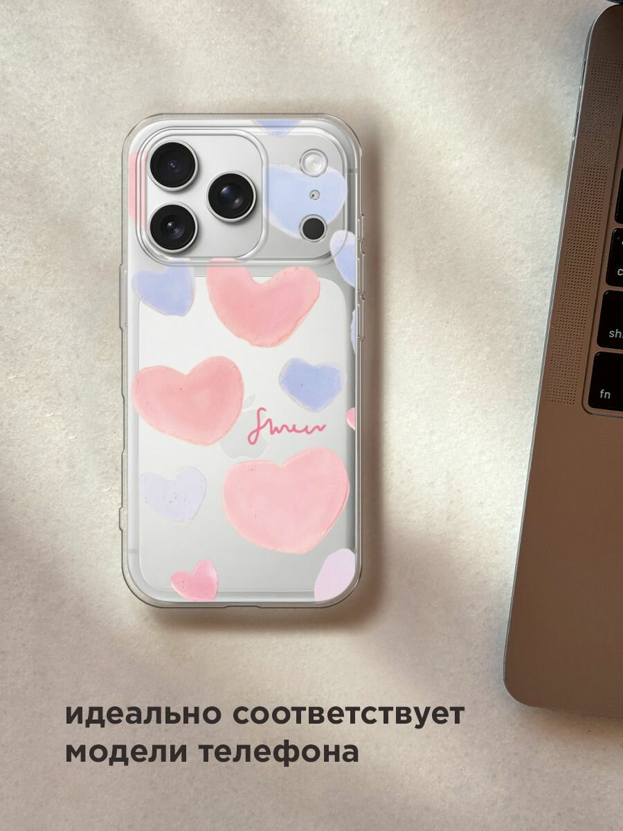 Чехол на Apple iPhone 17 Pro / Айфон 17 Про с принтом "Пастельные сердечки", прозрачный — фото 1