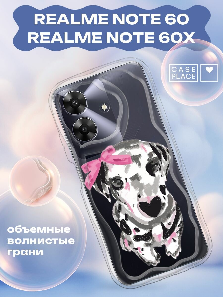 Чехол на Realme Note 60/Note 60X / Реалми Нот 60/Нот 60Х с принтом "Далматинец с бантиком 3"