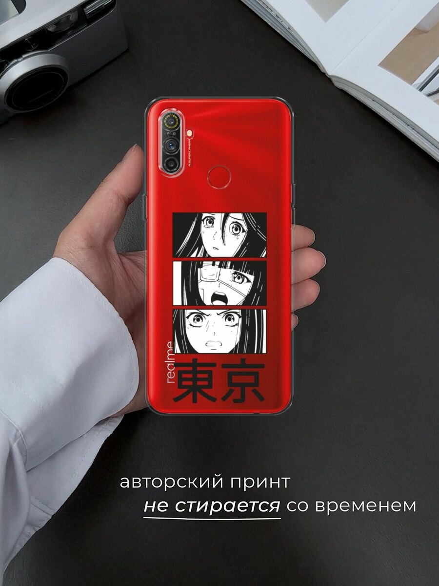Чехол на Realme C3 / Реалми C3 с принтом "Tokyo girls", прозрачный — фото 1