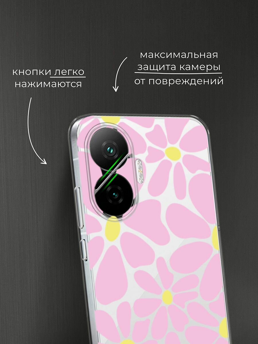 Чехол на Poco F7 / Поко F7 с принтом "Розовые лепестки 2", прозрачный — фото 1