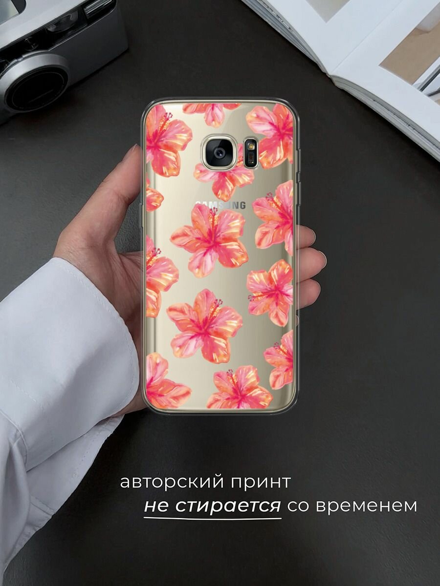 Чехол на Samsung Galaxy S7 / Самсунг Галакси С 7 с принтом "Pink flowers" — фото 1
