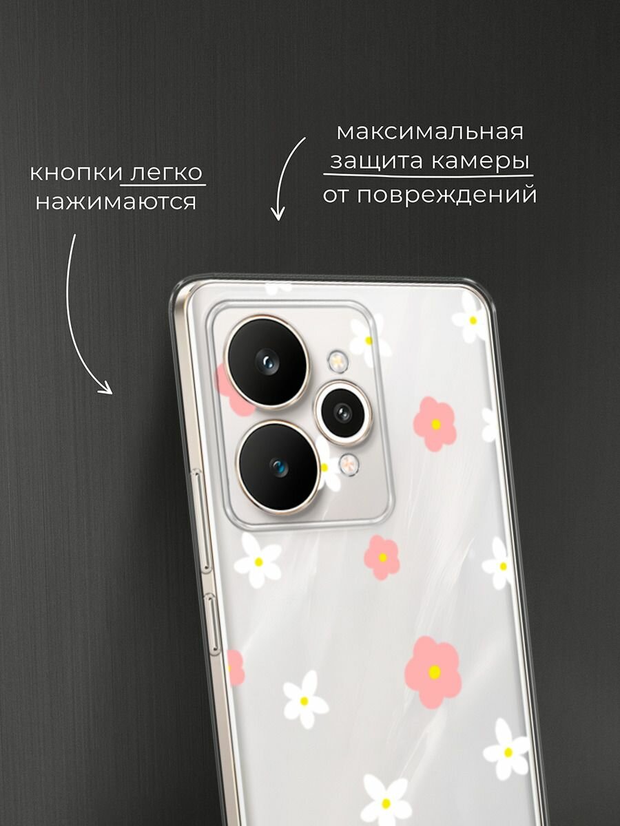 Чехол на Realme 15 / Реалми 15 с принтом "Розовые и белые цветы", прозрачный — фото 1