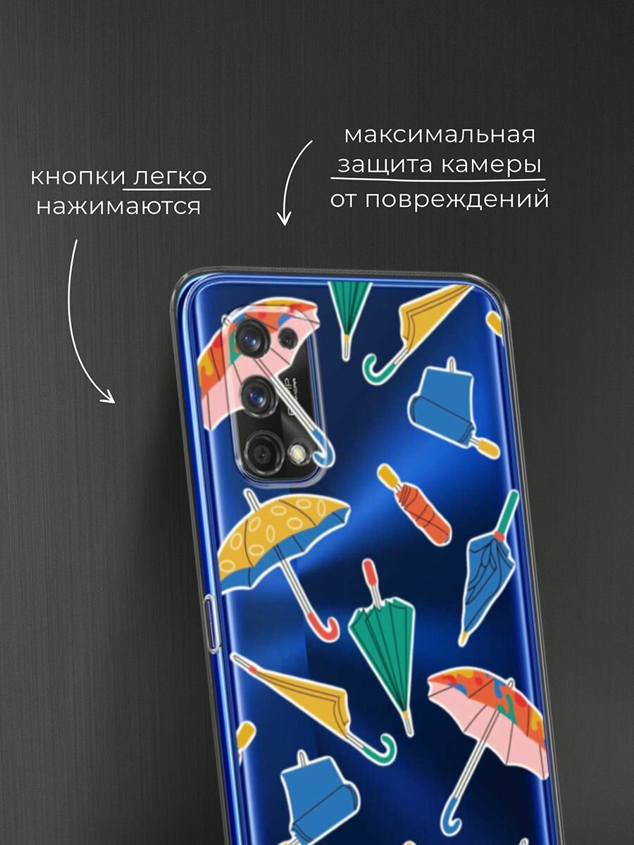 Чехол на Realme 7 Pro / Реалми 7 Про с принтом "Зонты паттерн", прозрачный — фото 1