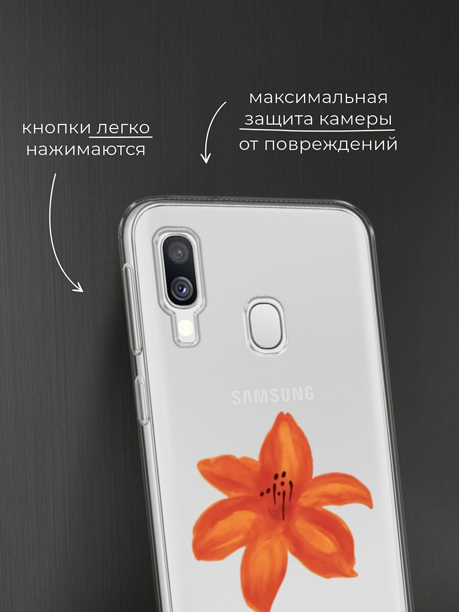 Чехол на Samsung Galaxy A40 / Самсунг Галакси А40 с принтом "Оранжевый цветок", прозрачный — фото 1