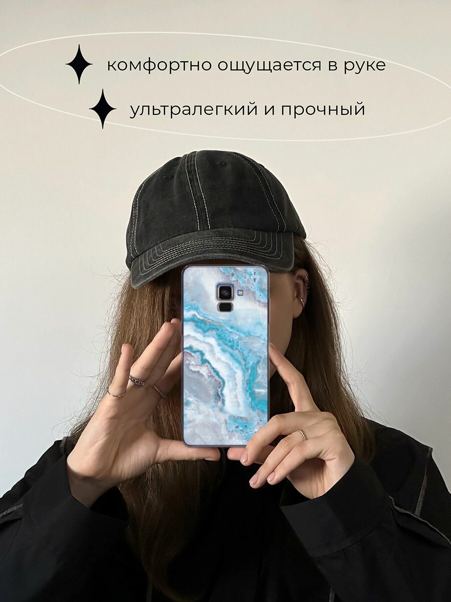 Чехол на Samsung Galaxy A8 2018 / Самсунг Галакси А8 2018 с принтом "Нежно-голубой мрамор" — фото 1