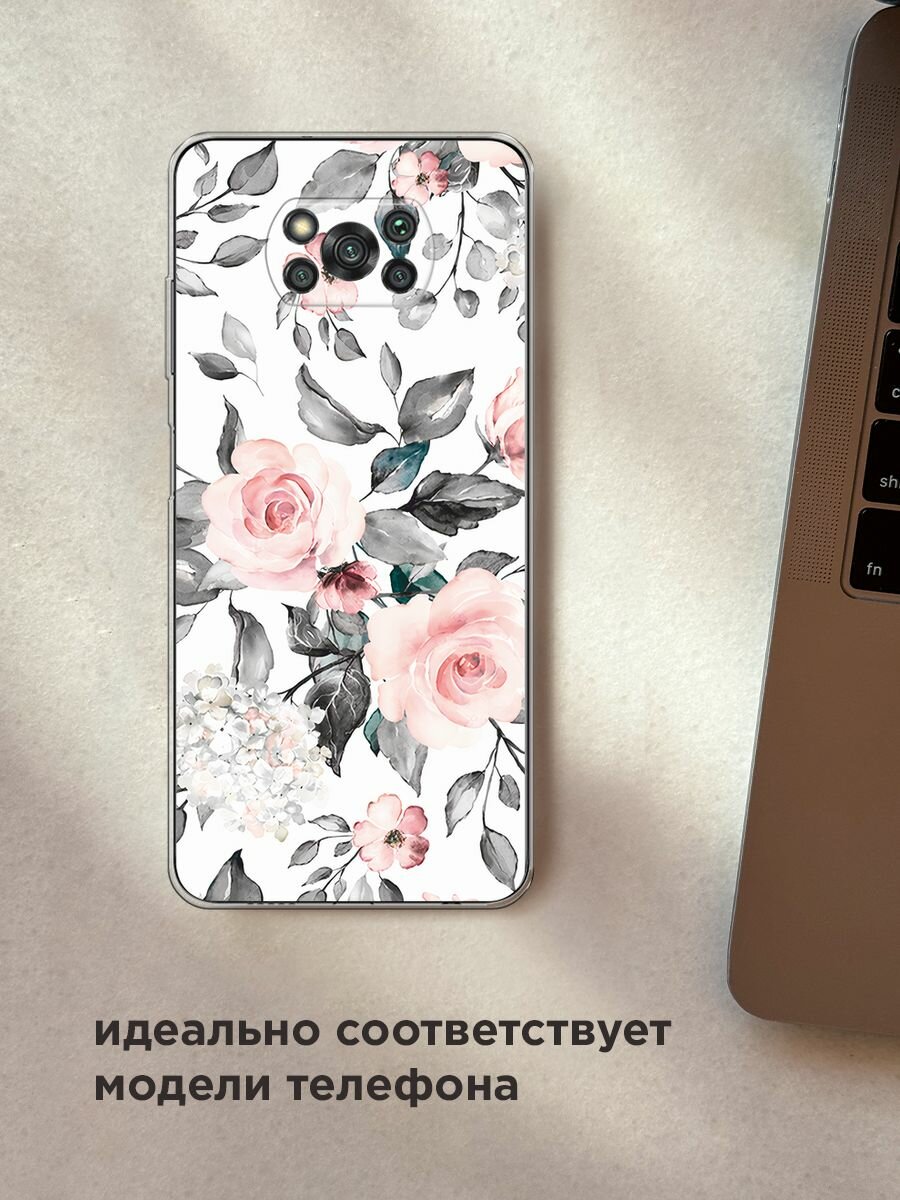 Чехол на Xiaomi Poco X3/X3 Pro / Поко X3/X3 Pro с принтом "Розы на белом" — фото 1