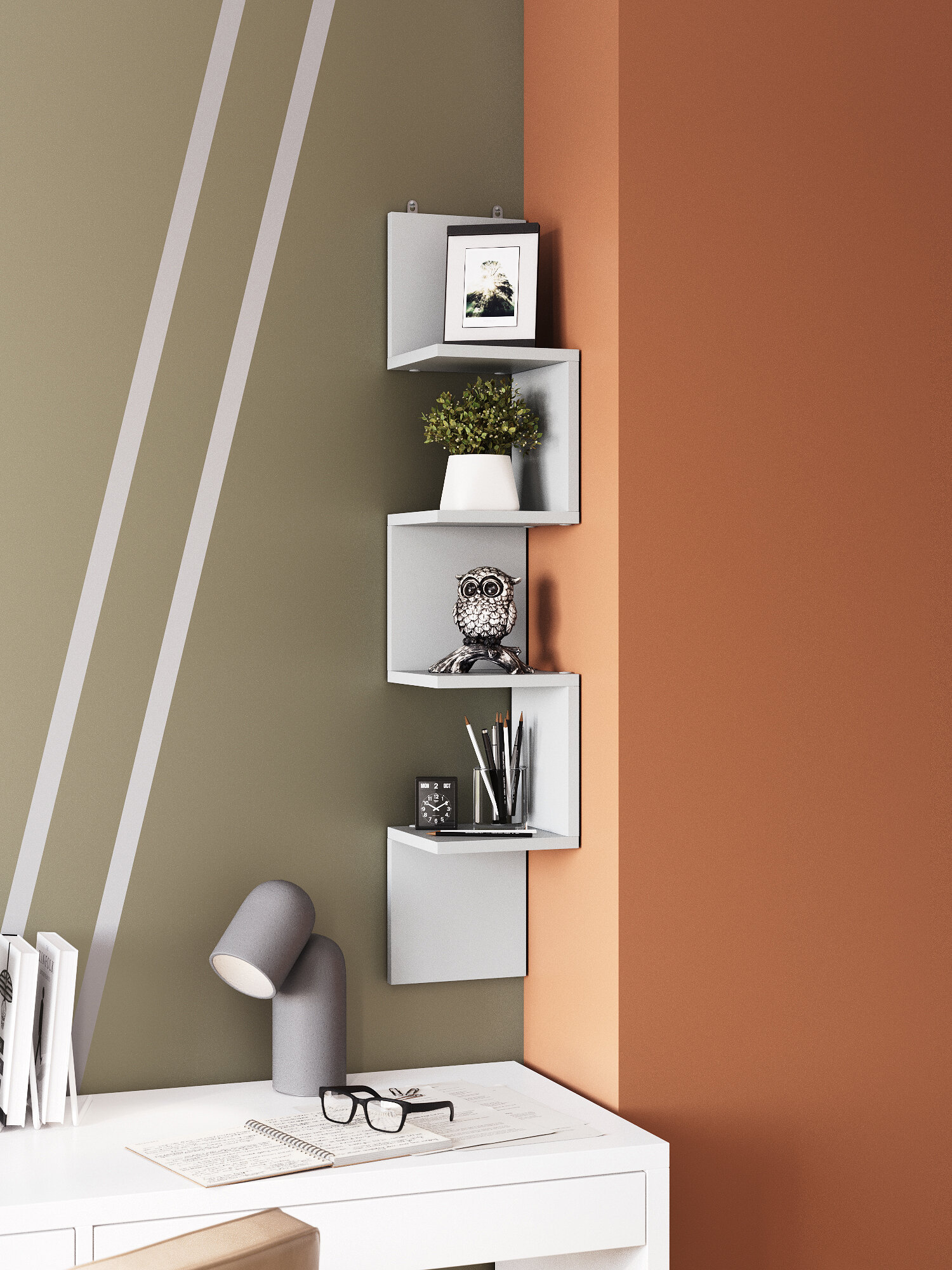 Полка настенная угловая Граникум 4 секции, ЛДСП серый, 107×20×20 см