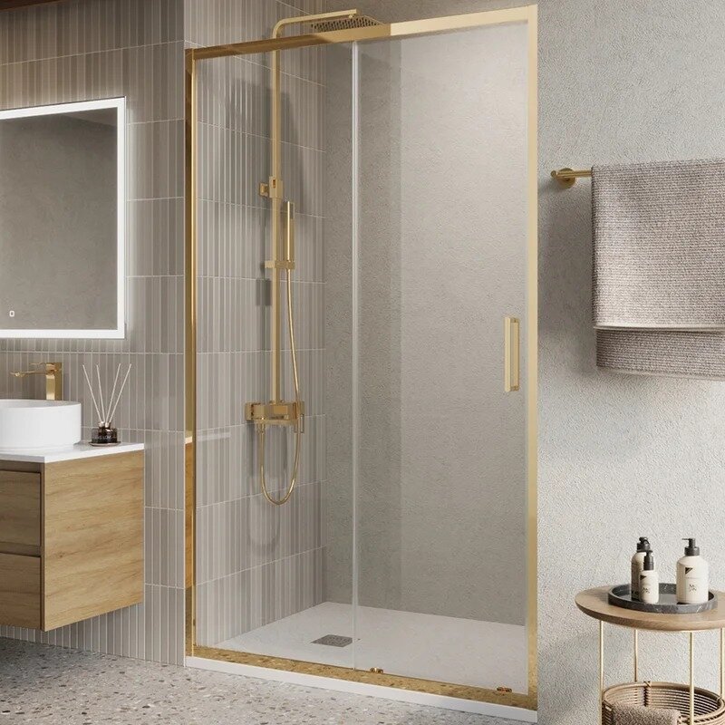 Душевая дверь в нишу BelBagno Luce BF-1-110-C-ORO профиль золото, стекло прозрачное LUCE-BF-1-110-C-ORO