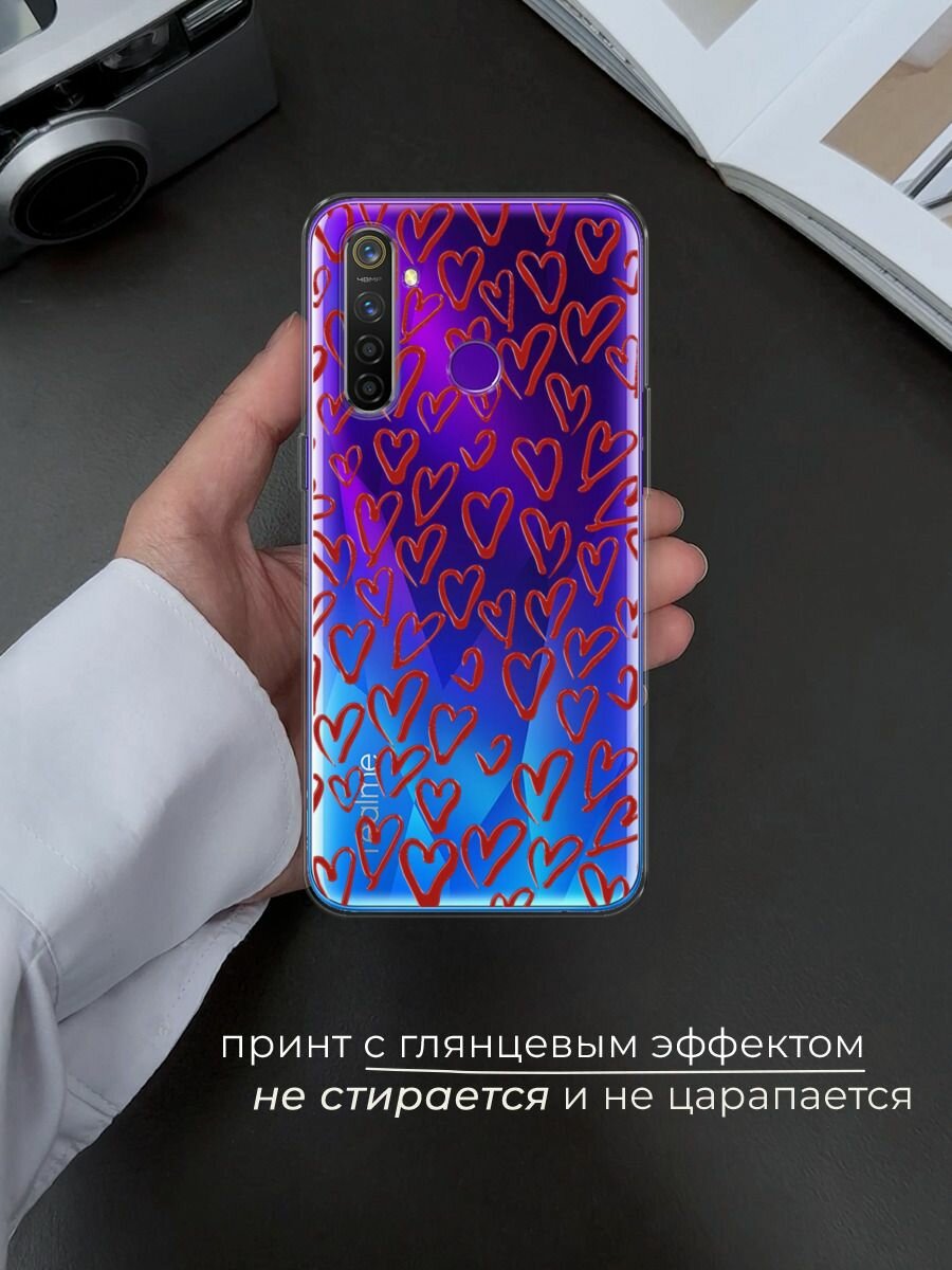 Чехол на Realme 5 Pro / Реалми 5 Про с принтом "Легкие бордовые сердечки" — фото 1