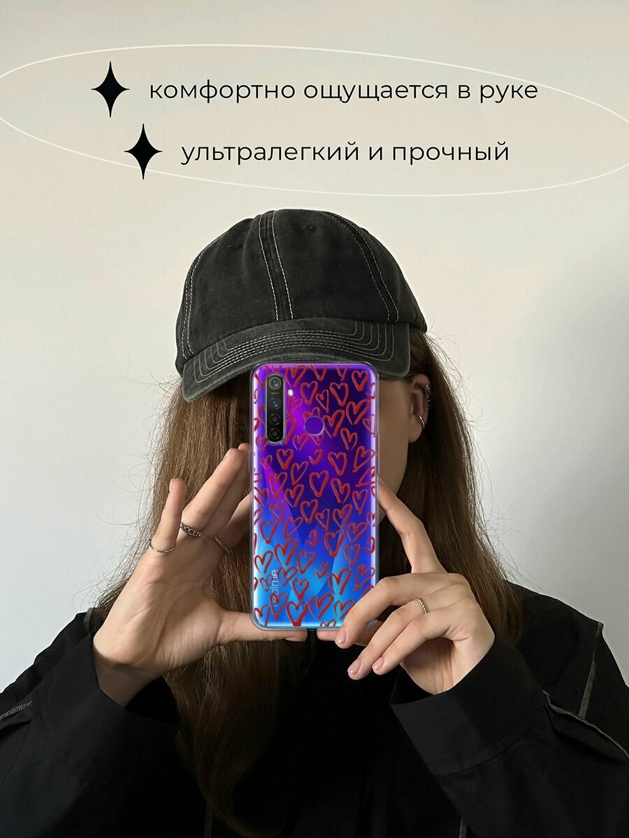 Чехол на Realme 5 Pro / Реалми 5 Про с принтом "Легкие бордовые сердечки" — фото 1