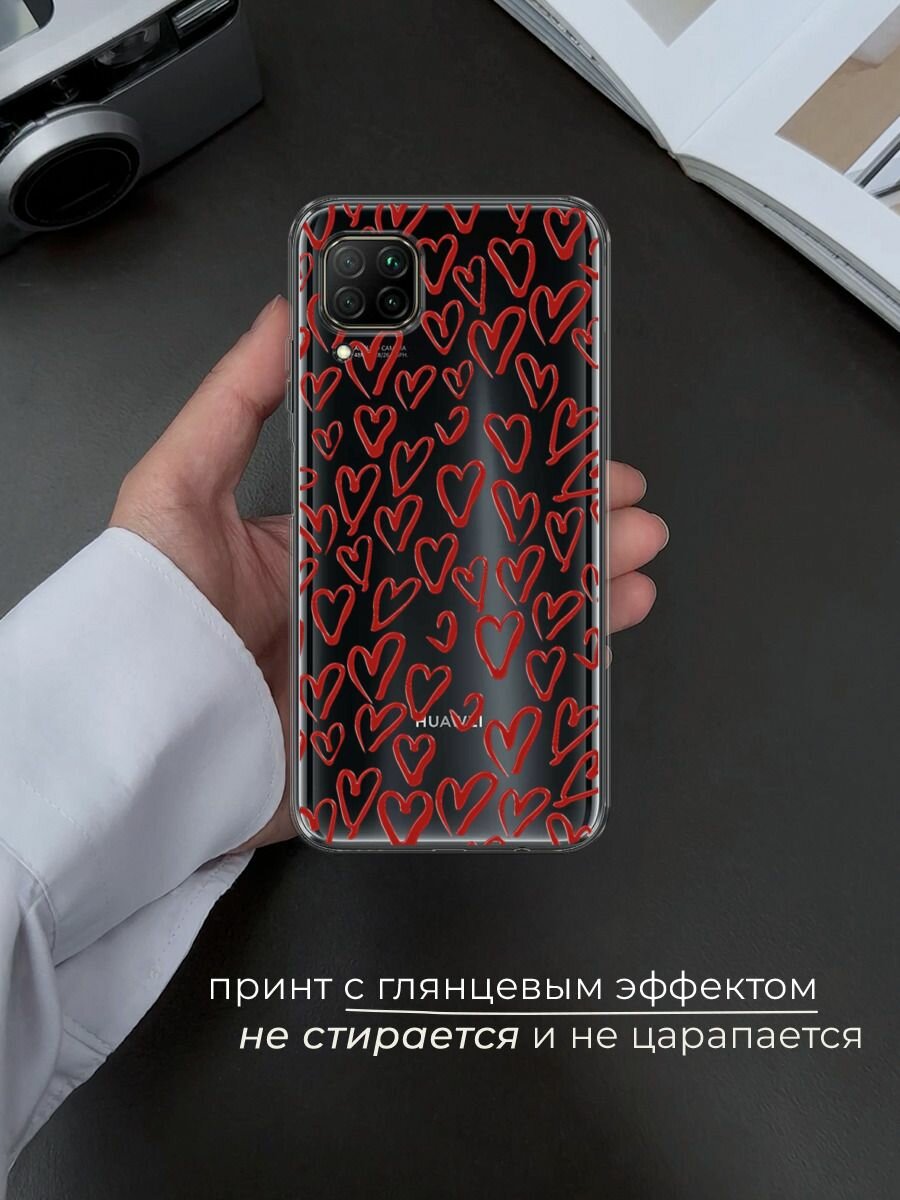 Чехол на Хонор 30S/Хуавей P40 Lite 5G/Нова 7 SE с принтом "Легкие бордовые сердечки" — фото 1