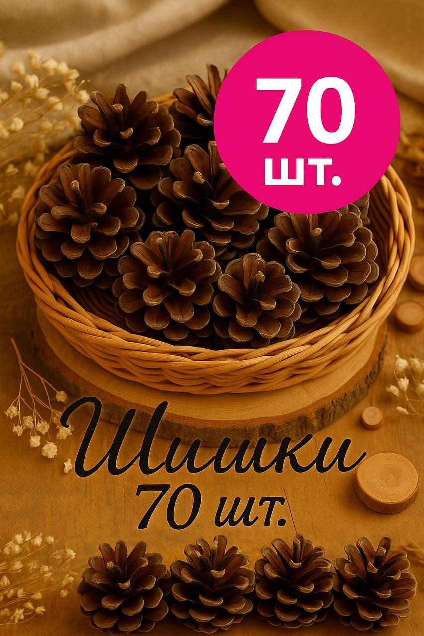 70 шт, Набор шишек "Шишки для рукоделия", для поделок, 70 штук, 10 см, беж