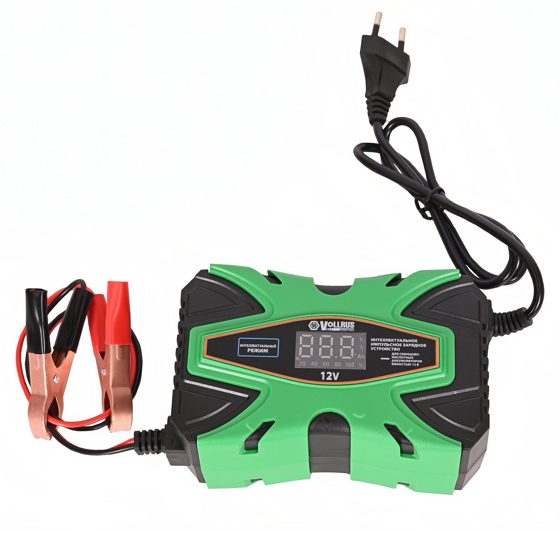 Зарядное устройство импульсное VOLLRUS smart 10A-B 12В, 6A, зеленый