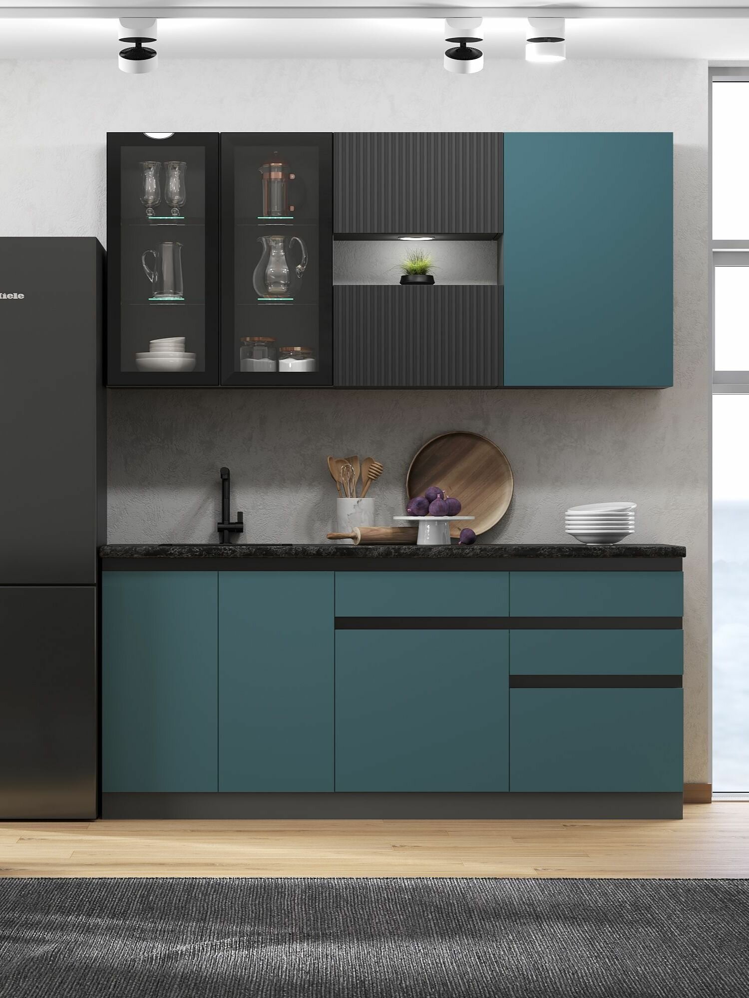 Кухонный гарнитур Техно-6 2м атлантик/графит софт со столешницей миф