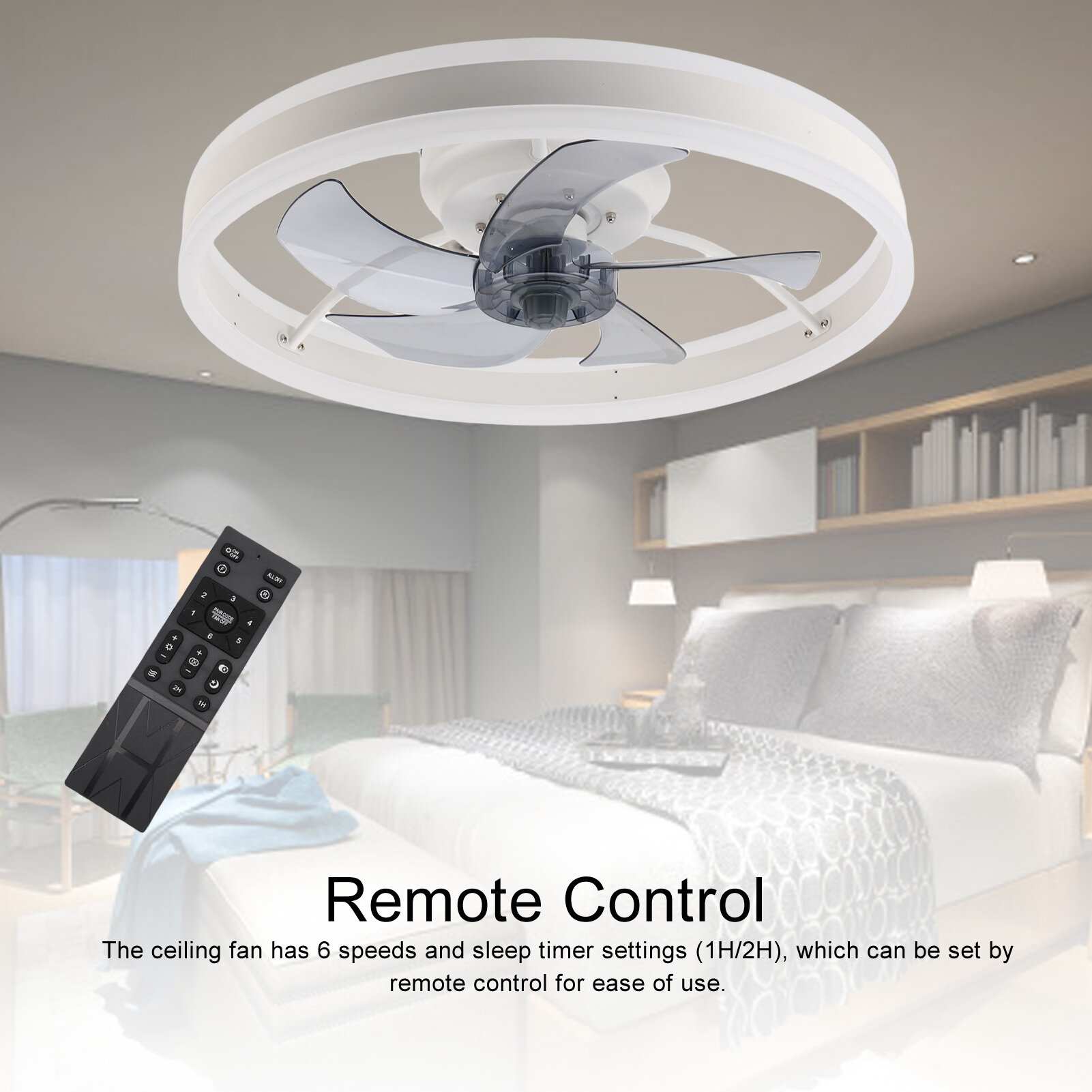 Потолочный вентилятор со светодиодной подсветкой, современный, плавный, 6-скоростной, с таймером и дистанционным управлением, потолочный вентилятор, светильник для гостиной, белый